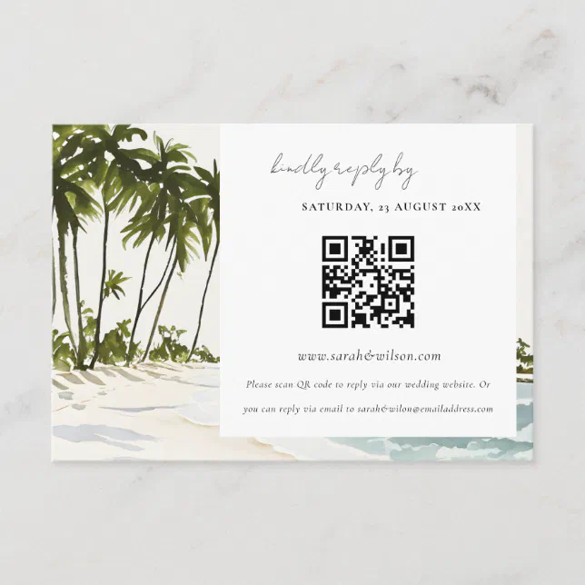 Miami Florida Palm Landscape Wedding QR Code RSVP Enclosure Card | Zazzle