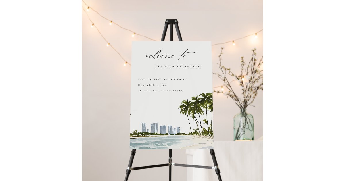 Miami Florida Palm Landscape Wedding Welcome Foam Board | Zazzle