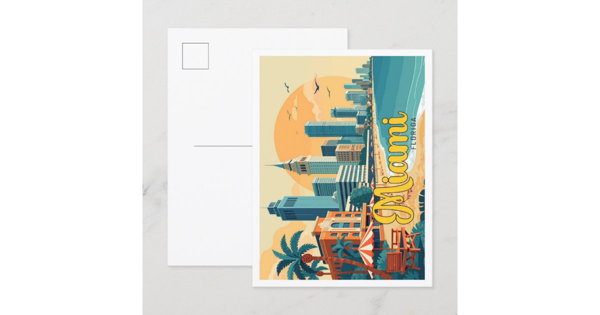 Miami Florida Pop Art Travel Illustration Postcard | Zazzle