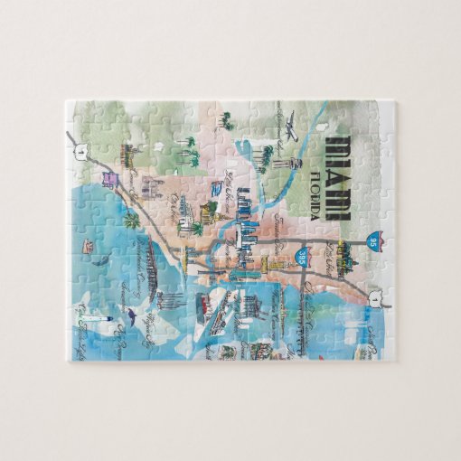 Miami Florida Retro Map Jigsaw Puzzle | Zazzle