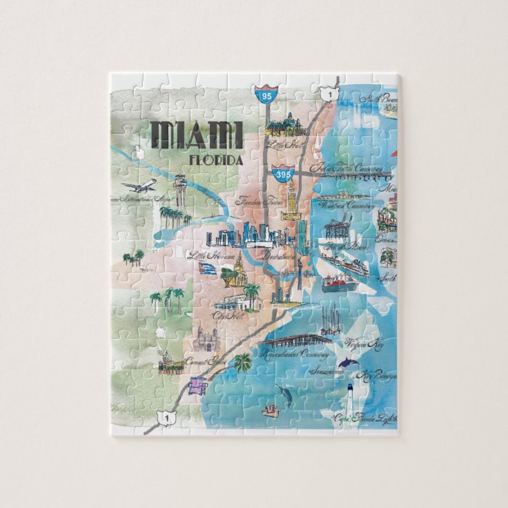 Miami Florida Retro Map Jigsaw Puzzle | Zazzle