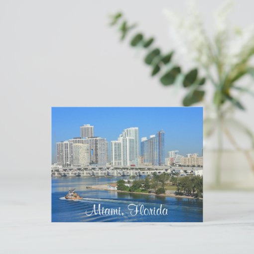 Miami Florida Skyline and Harbor Postcard | Zazzle