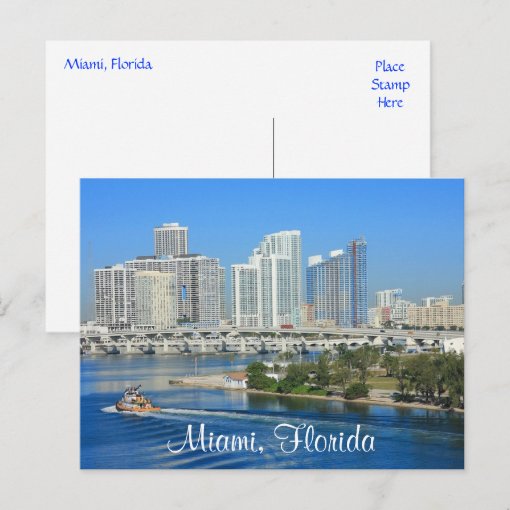 Miami Florida Skyline and Harbor Postcard | Zazzle