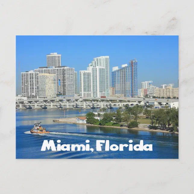 Miami Florida Skyline and Harbor - USA Postcard | Zazzle
