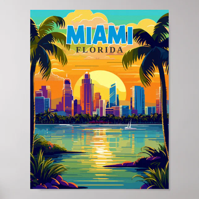 Miami Florida USA vintage travel illustration Poster | Zazzle