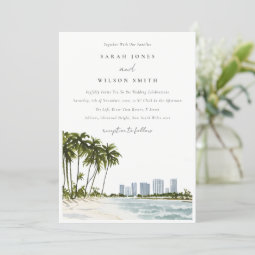 Miami Florida Watercolor Palm Landscape Wedding Invitation | Zazzle