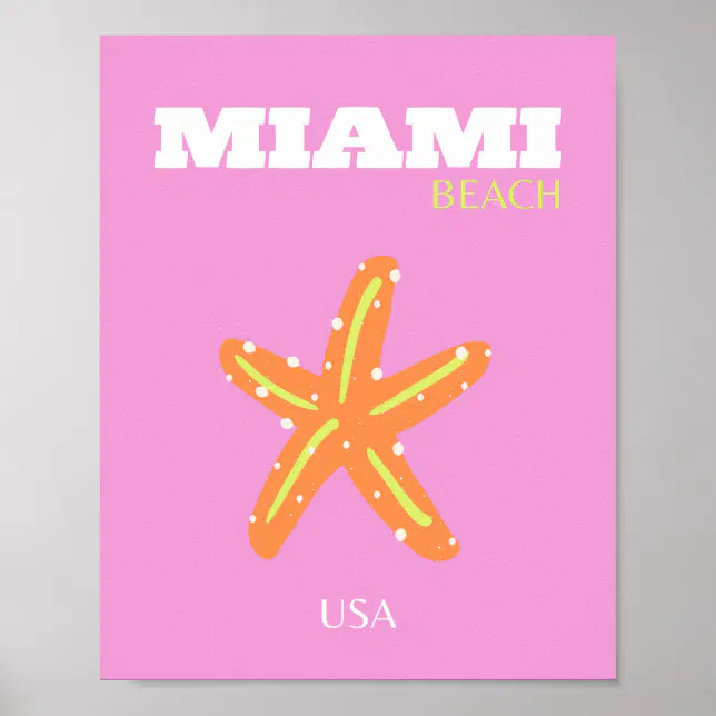 Miami, Miami Beach, Florida, Preppy, Pink, Orange Poster | Zazzle