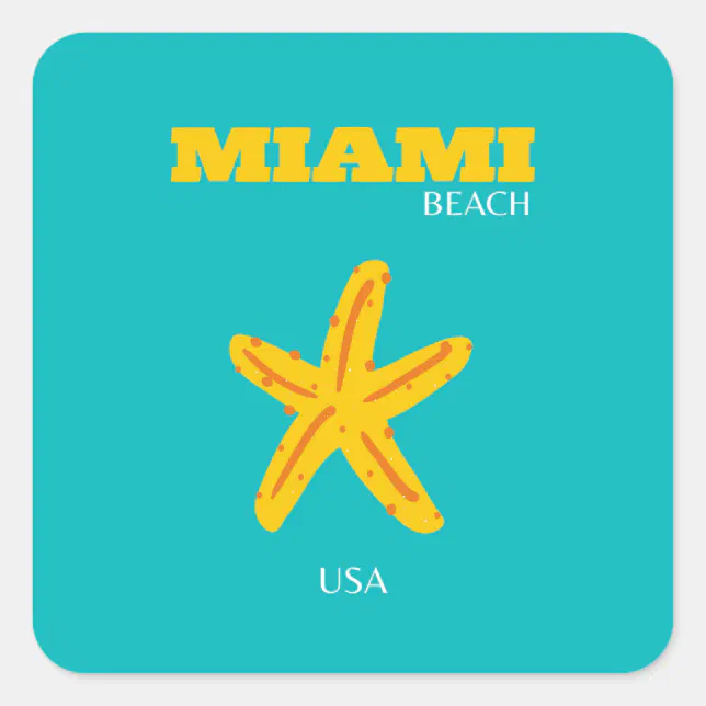 Miami, Miami Beach, Preppy Room, Travel Art, Retro Square Sticker | Zazzle