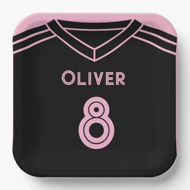 Miami Pink and Black Soccer Party Birthday Paper Plates | Zazzle