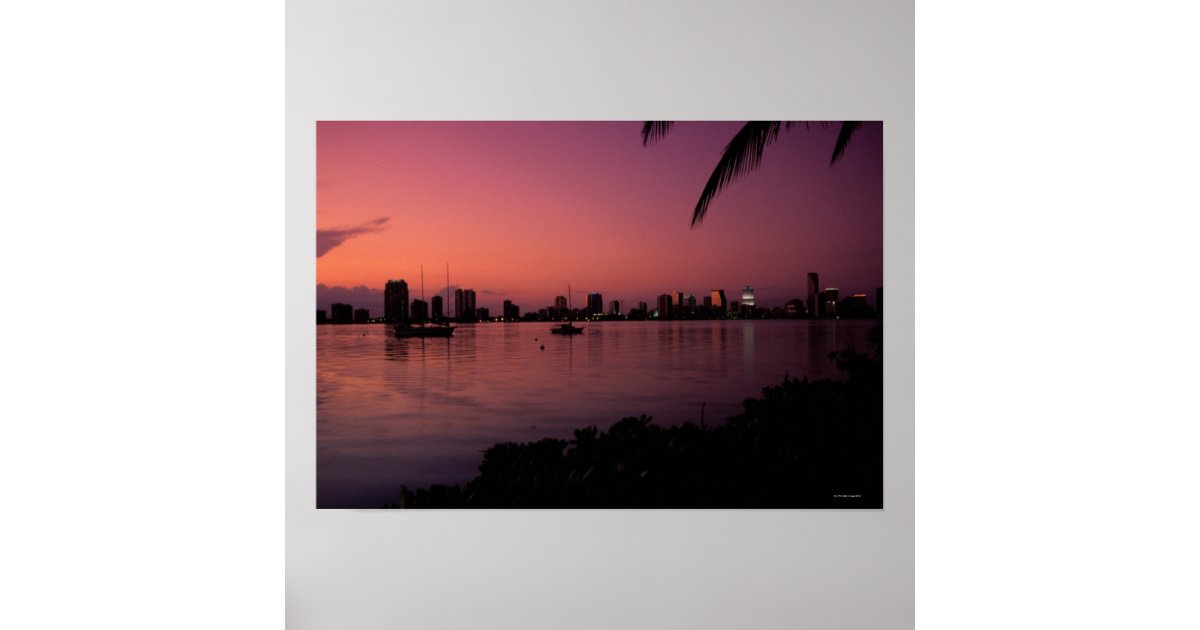 Miami Skyline at Sunset Poster | Zazzle