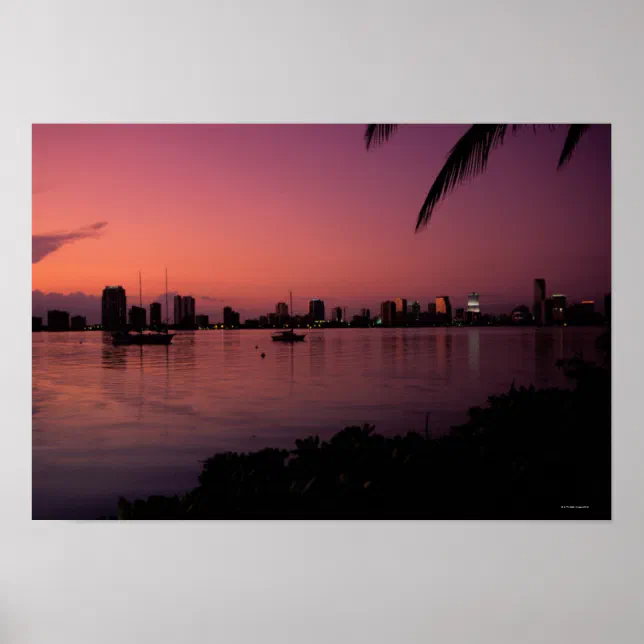 Miami Skyline at Sunset Poster | Zazzle