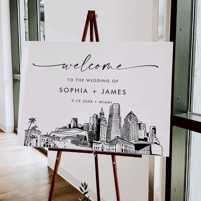 Miami Skyline Modern Wedding Welcome Foam Board | Zazzle