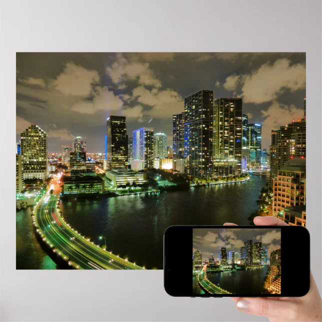 Miami skyline night poster | Zazzle