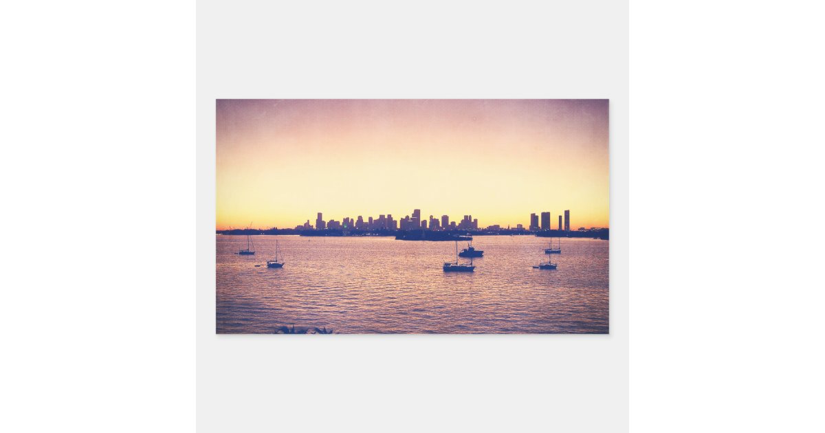 Miami Skyline Sunset Rectangular Sticker | Zazzle