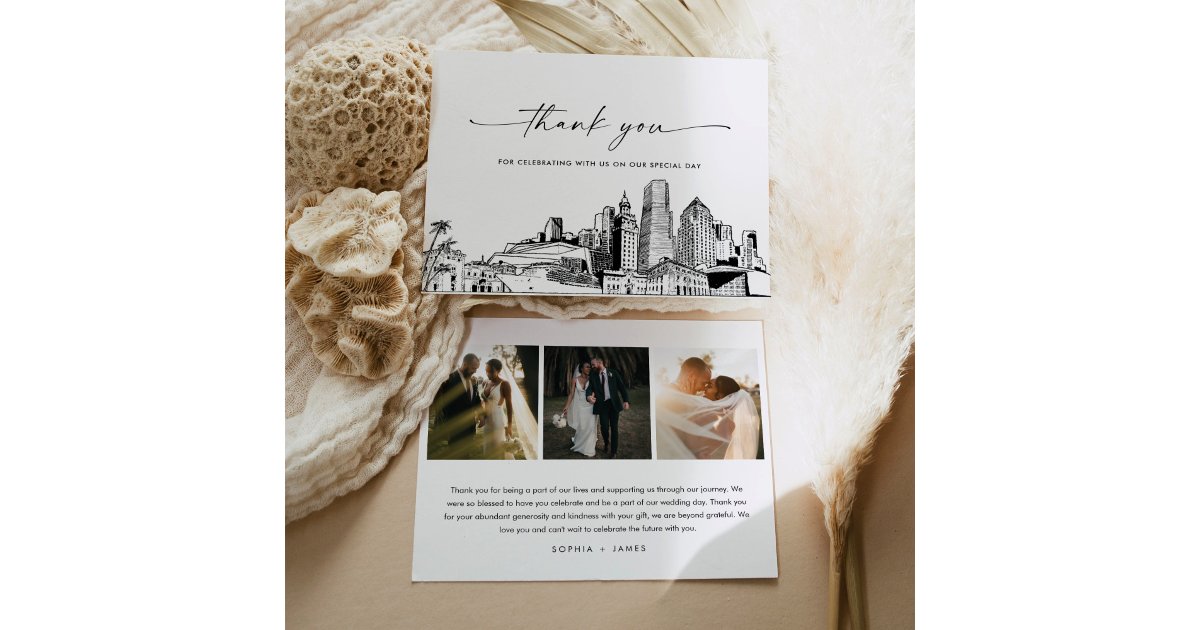 Miami Skyline Wedding Photo Thank You Card | Zazzle