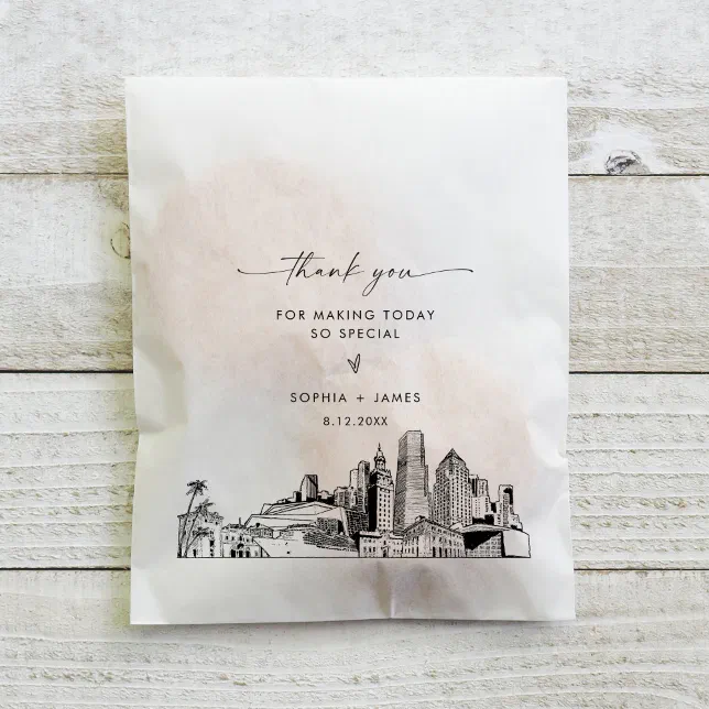 Miami Skyline Wedding Thank You Favor Bags | Zazzle