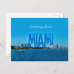 Miami Skyline with customizable Greetings Postcard | Zazzle