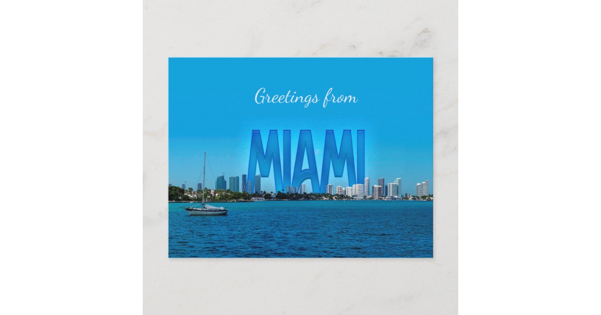 Miami Skyline with customizable Greetings Postcard | Zazzle
