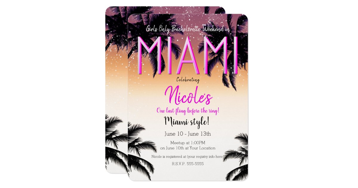 Miami Summer Girls Weekend Bachelorette Party Invitation | Zazzle.com