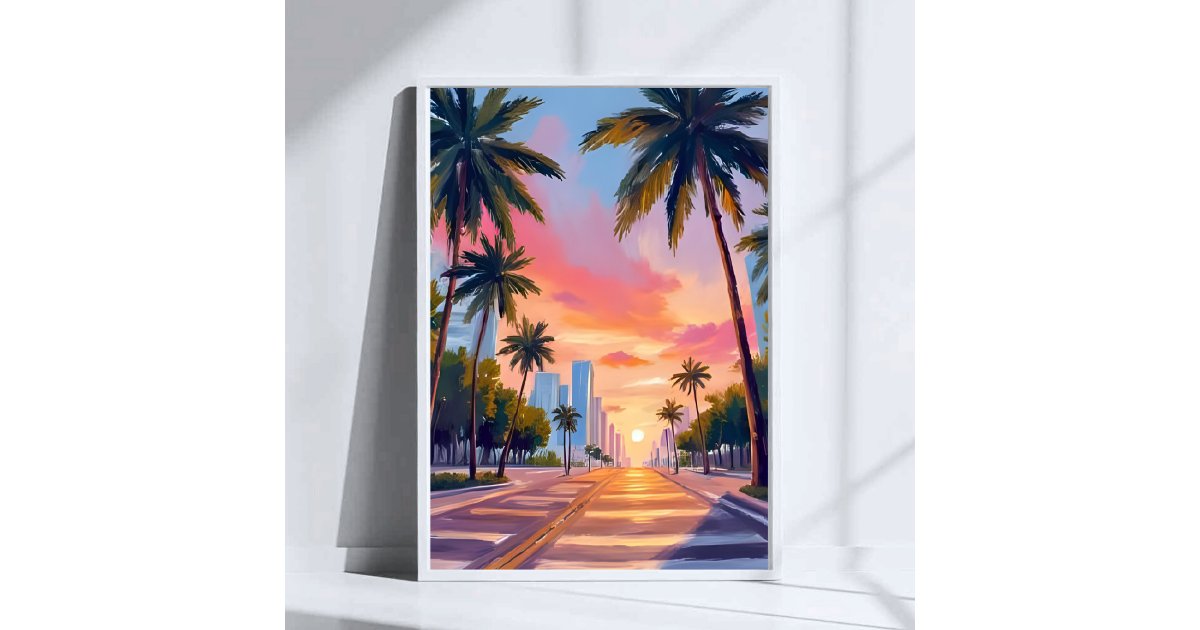 Miami Sunset Palm Trees Poster | Zazzle
