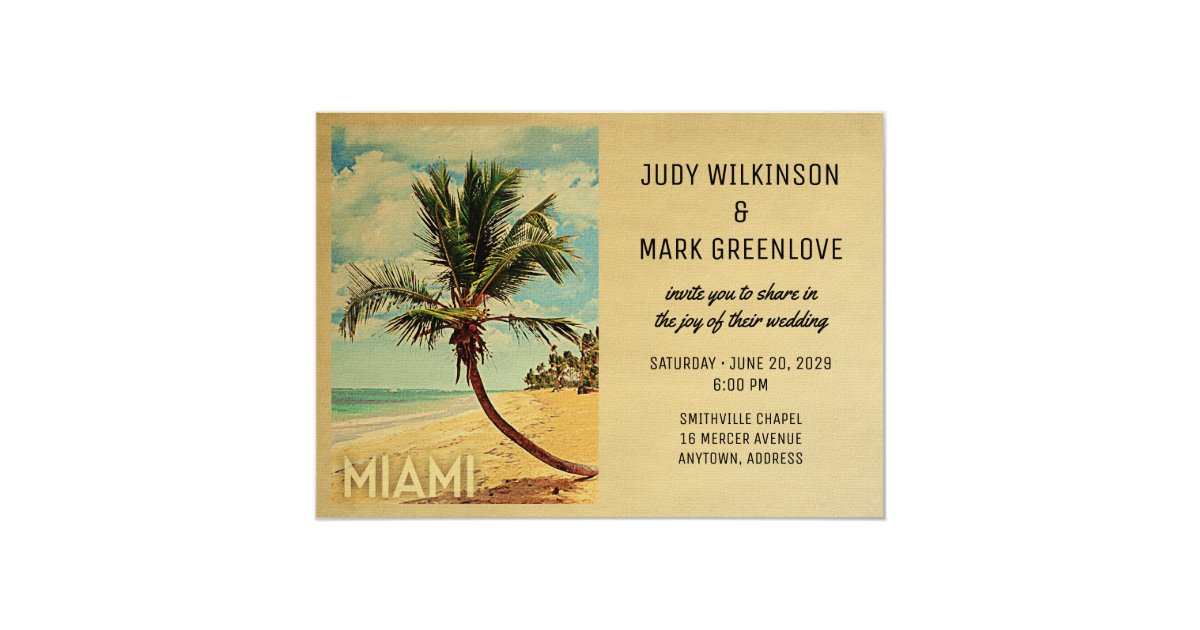 Miami Wedding Invitation Beach Palm Tree | Zazzle.com
