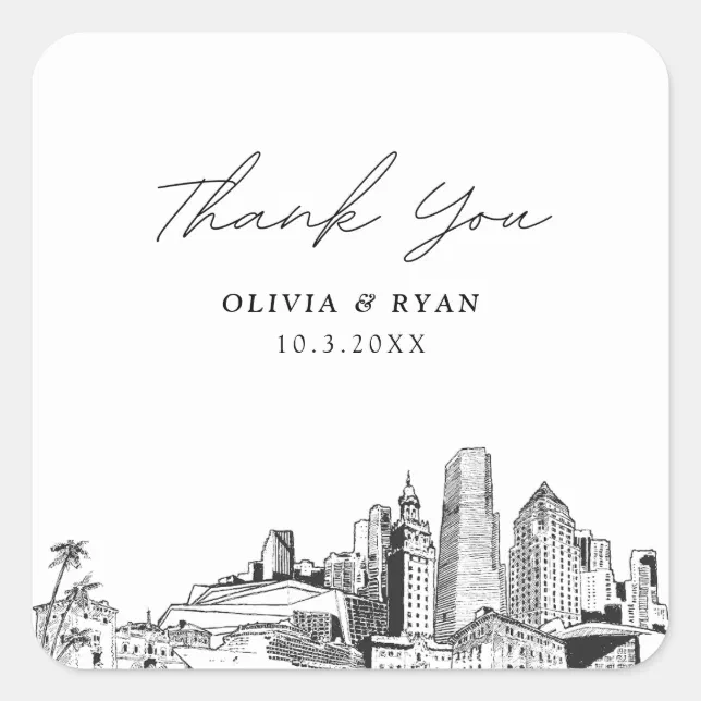 Miami Wedding Landmarks Favor Thank You Square Sticker | Zazzle