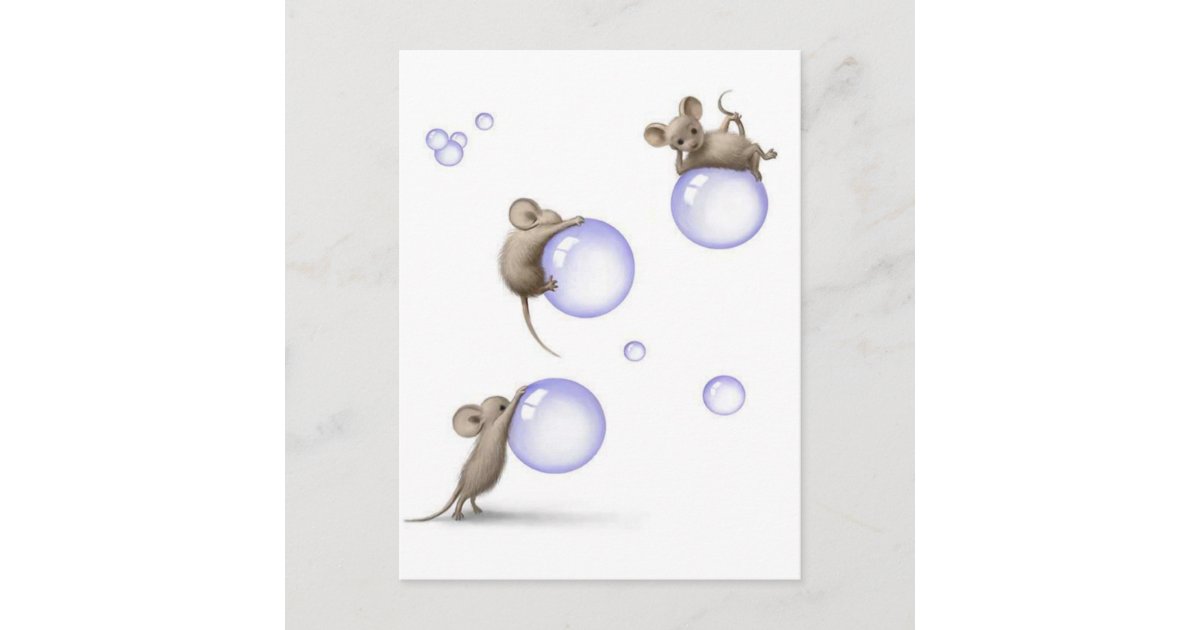 Mice and bubbles postcard | Zazzle