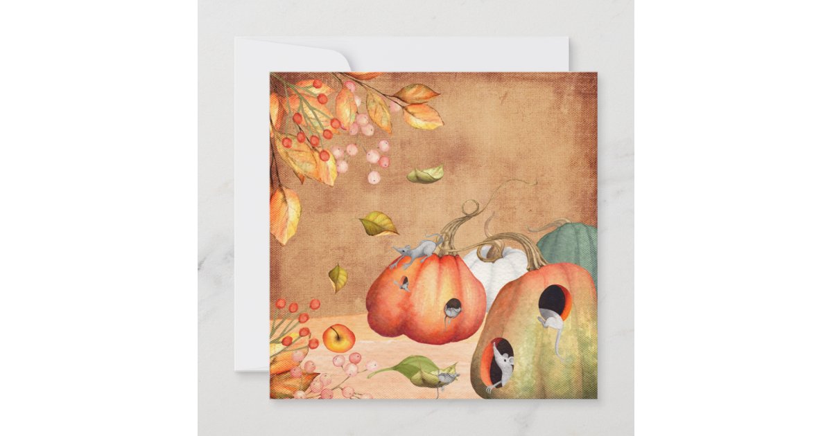 Mice Mouse Thanksgiving Illustration Holiday Card | Zazzle