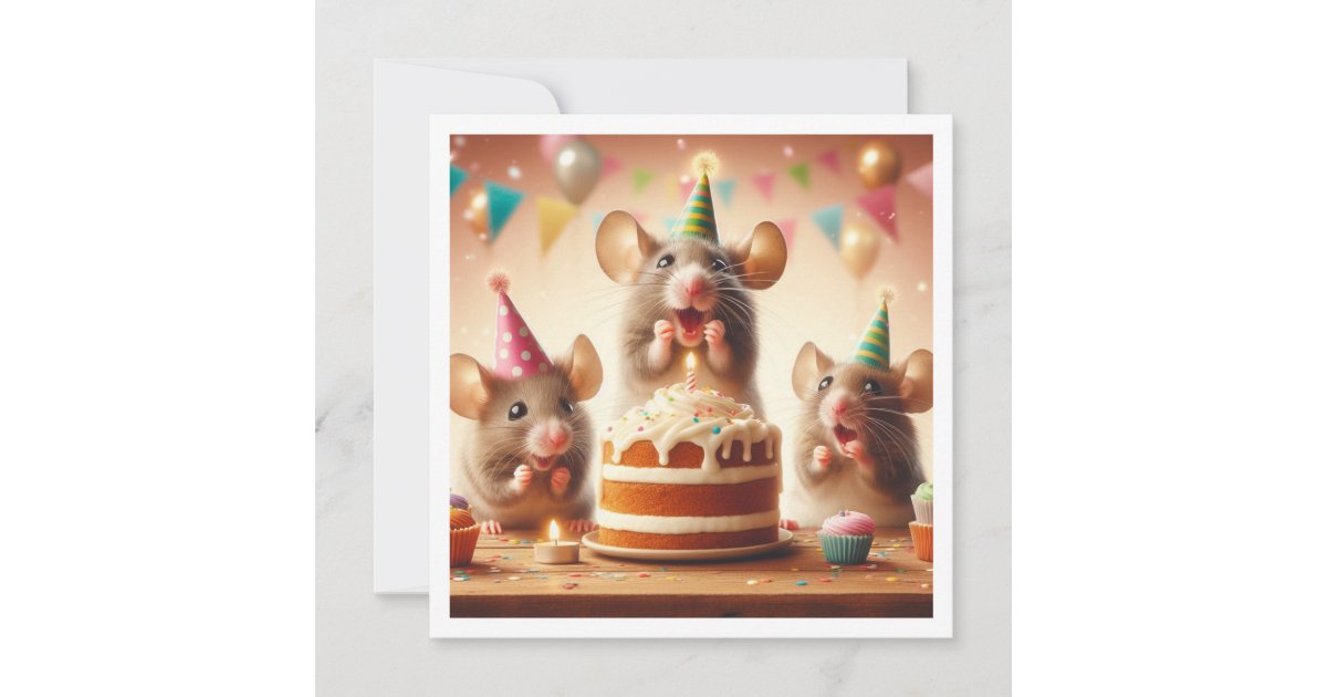 Mice with party hats, mouse birthday invitation | Zazzle