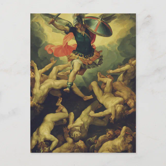 Michael and the fallen angels by Giuseppe Cesari Postcard | Zazzle