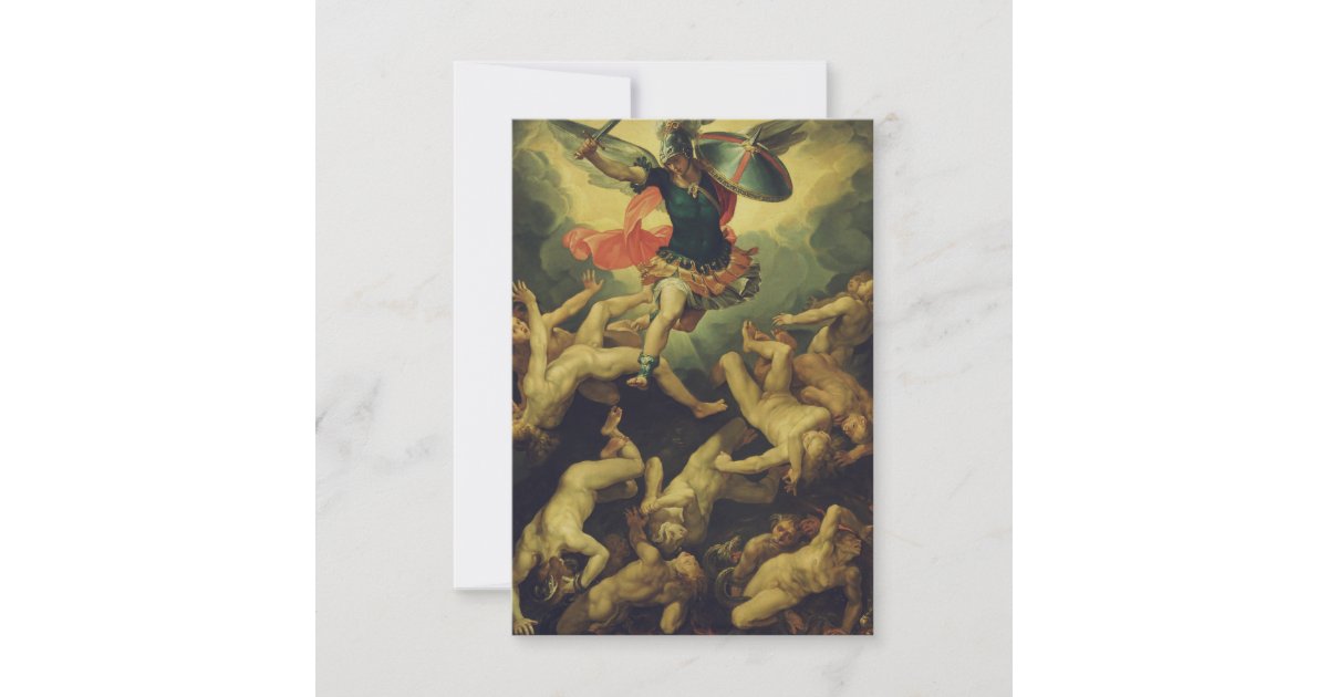 Michael and the fallen angels by Giuseppe Cesari Thank You Card | Zazzle