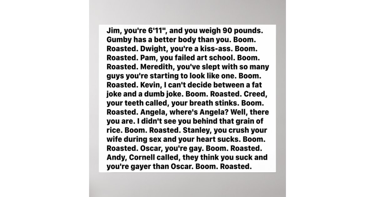 Michael Scotts Boom Roasted Speech Poster | Zazzle