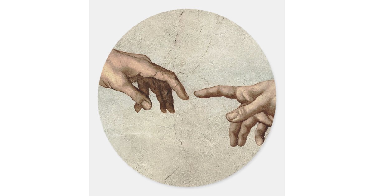 Michaelangelo hands creation adam god classic round sticker | Zazzle