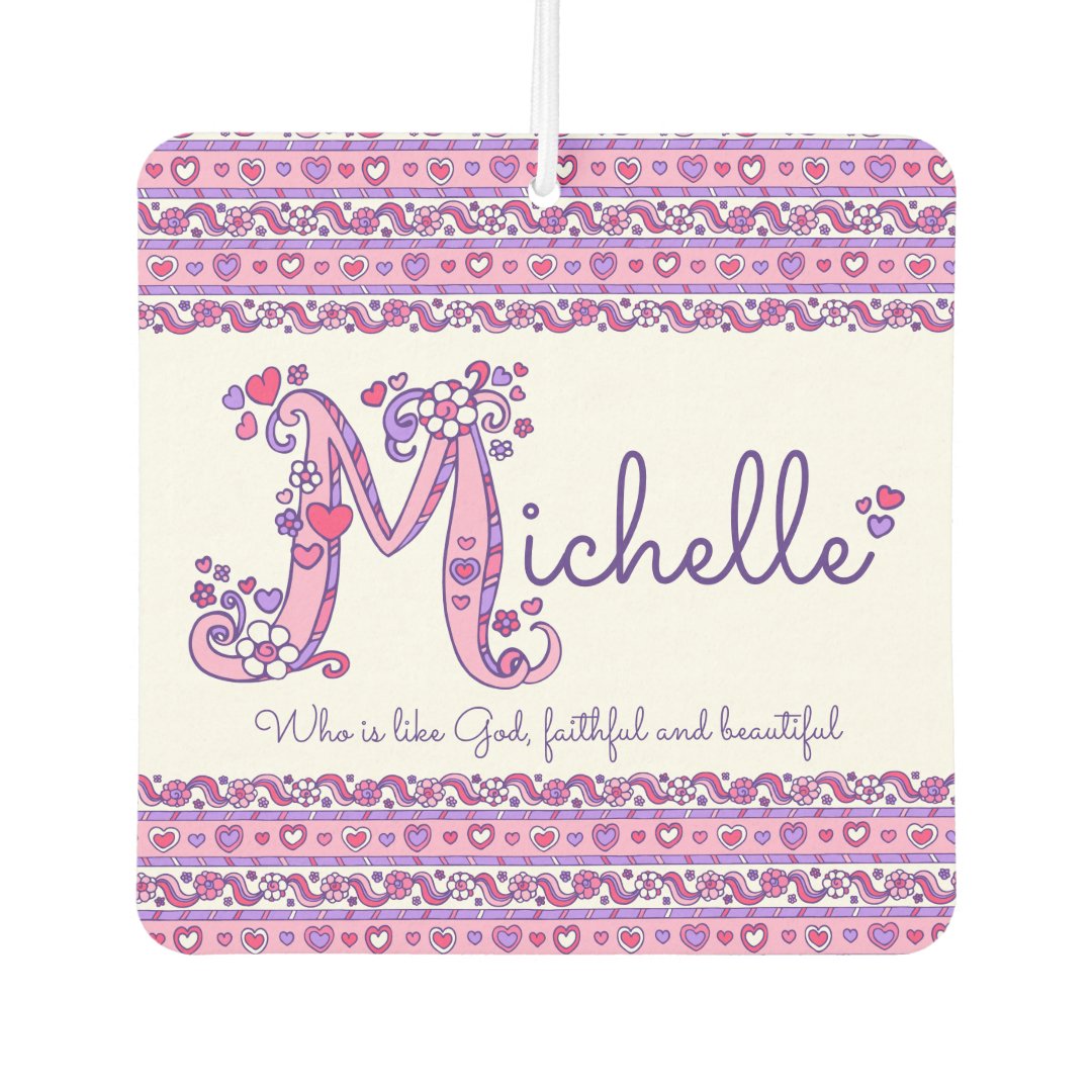 Michelle letter M name meaning purple pink Air Freshener | Zazzle Michelle letter M name meaning purple pink Air Freshener | Zazzle