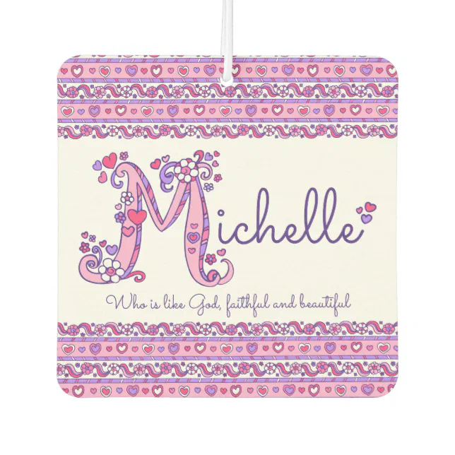 Michelle letter M name meaning purple pink Air Freshener | Zazzle Michelle letter M name meaning purple pink Air Freshener | Zazzle