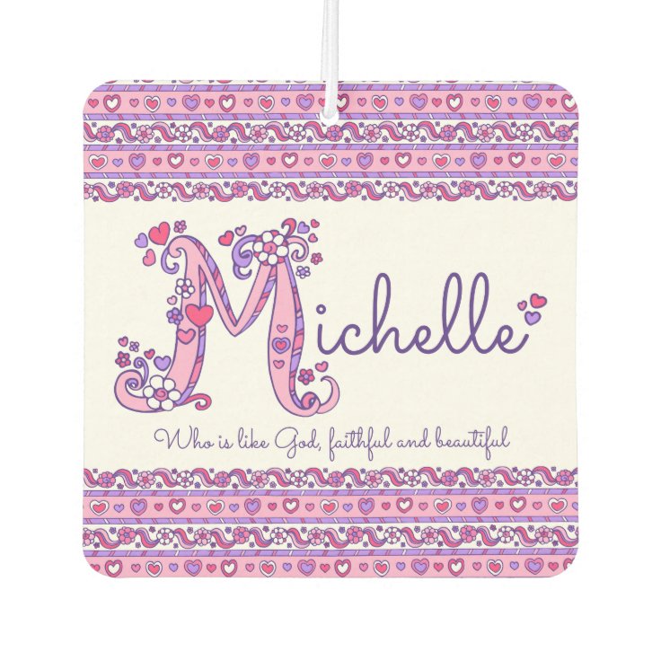 Michelle letter M name meaning purple pink Air Freshener | Zazzle