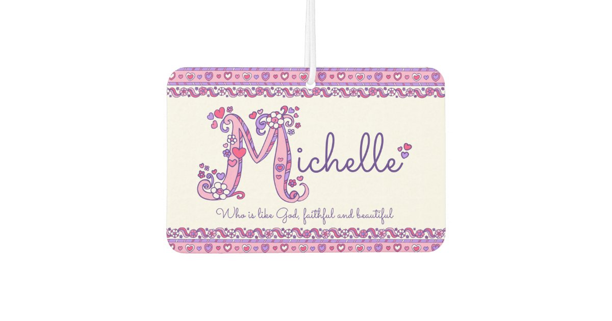 Michelle letter M name meaning purple pink Air Freshener | Zazzle