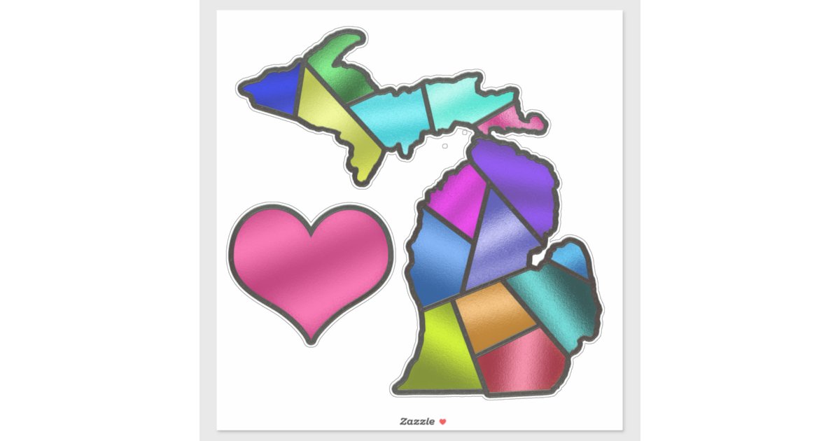 Michigan and Heart Love Stained Glass Look Pretty Sticker | Zazzle