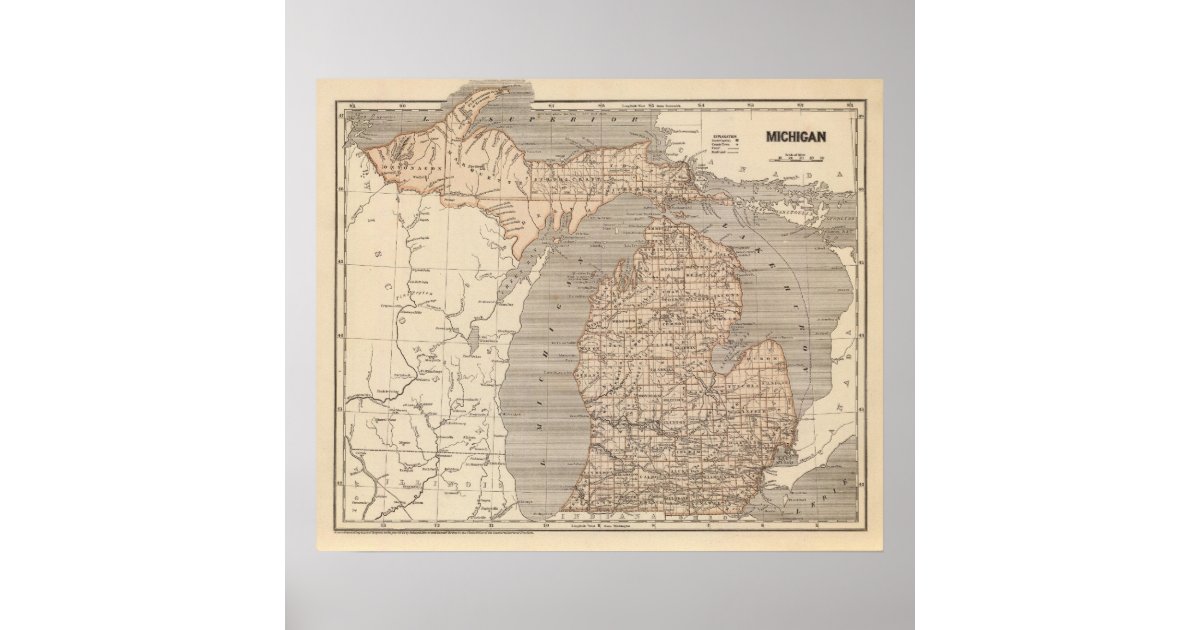 Michigan Atlas Map Poster | Zazzle