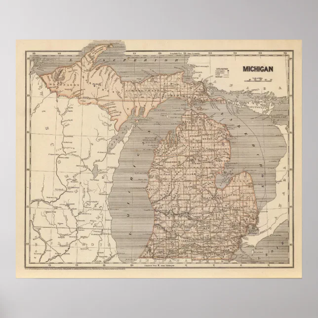 Michigan Atlas Map Poster | Zazzle