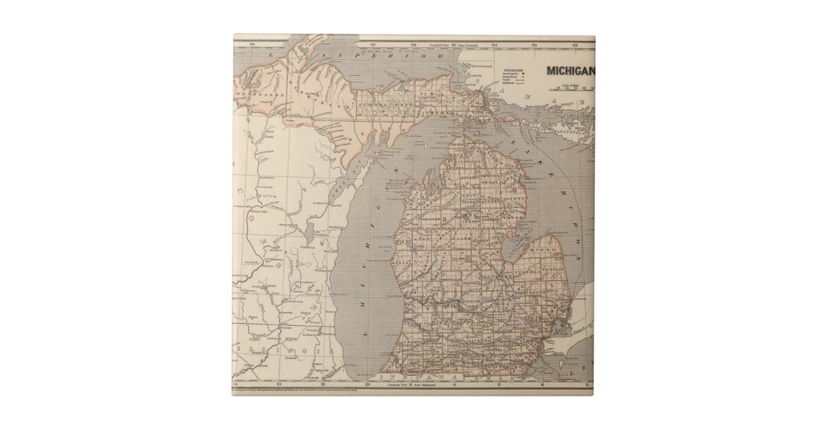 Michigan Atlas Map Tile | Zazzle