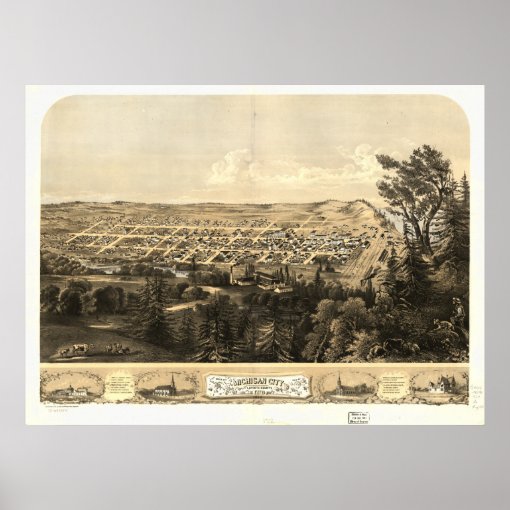 Michigan City Indiana 1868 Antique Panoramic Map Poster | Zazzle