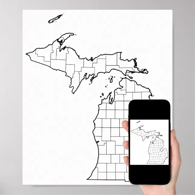 Michigan Counties Blank Outline Map Poster | Zazzle