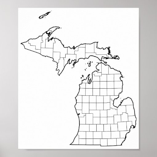 Michigan Counties Blank Outline Map Poster | Zazzle