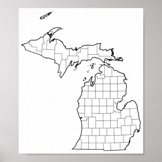 Michigan Counties Blank Outline Map Poster | Zazzle.com