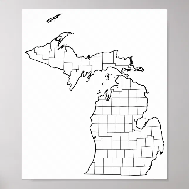 Michigan Counties Blank Outline Map Poster | Zazzle
