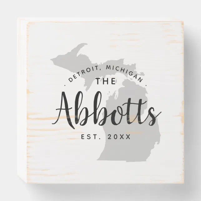 Michigan Family Monogram State Map Wooden Box Sign | Zazzle