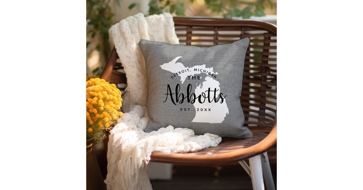 Michigan Family Monogram State Throw Pillow | Zazzle