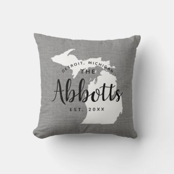 Michigan Family Monogram State Throw Pillow | Zazzle