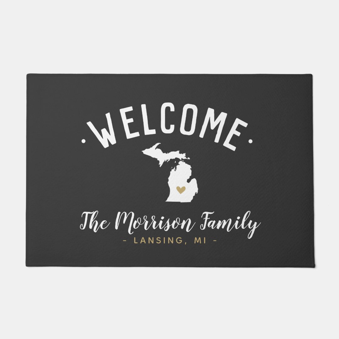 Michigan Family Monogram Welcome Doormat | Zazzle